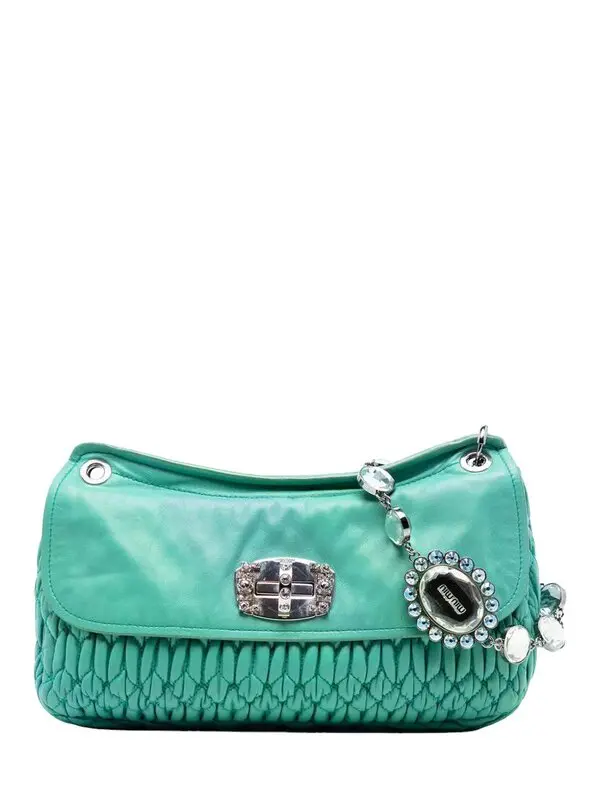 Miu Miu 2010-2025 Matelassé Nappa Crystal Chain Crossbody Bag - Green