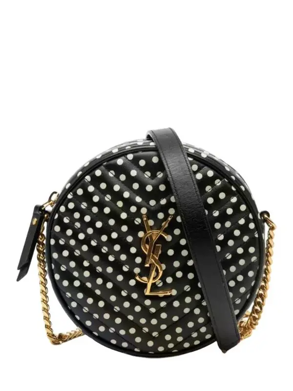Saint Laurent 2020 Chevron Polka Dot Round Camera Crossbody Bag - Black