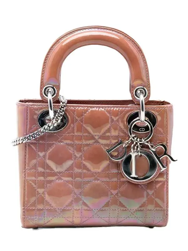 Dior 2015 Mini Iridescent Cannage Lady Satchel - Pink