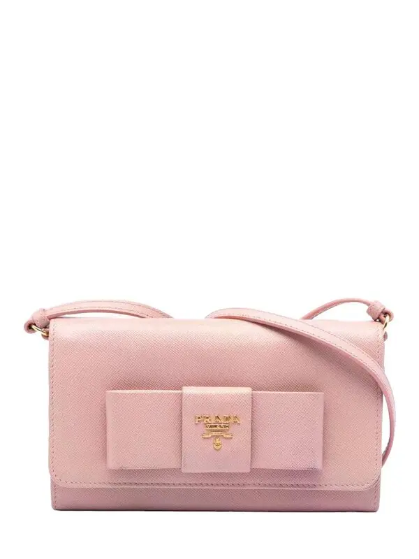 Prada Saffiano Lux Bow Wallet On Strap - Pink