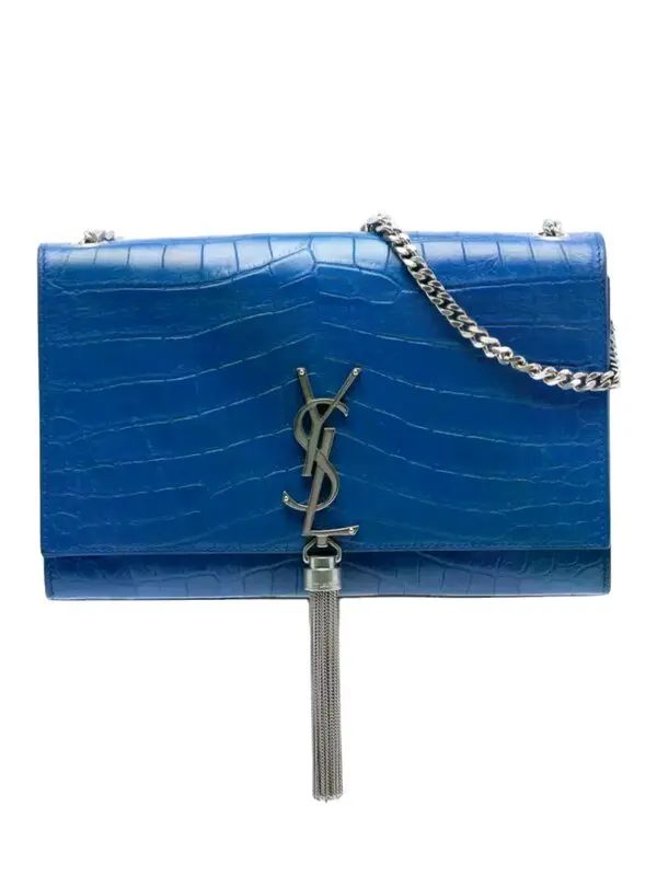 Saint Laurent 2015 Medium Croc Embossed Leather Kate Tassel Crossbody Bag - Blue