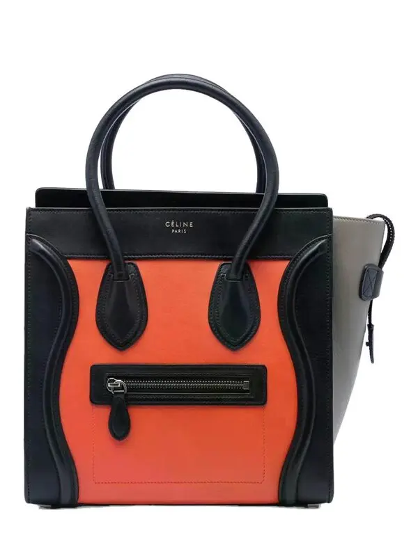 Celine 2014 Micro Tricolor Leather Luggage Tote Handbag - Black
