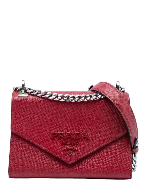 Prada Saffiano Cuir Monochrome Envelope Crossbody Bag - Red