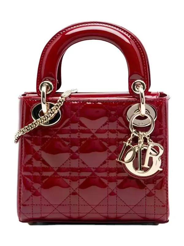 Dior 2017 Mini Patent Cannage Lady Satchel - Red