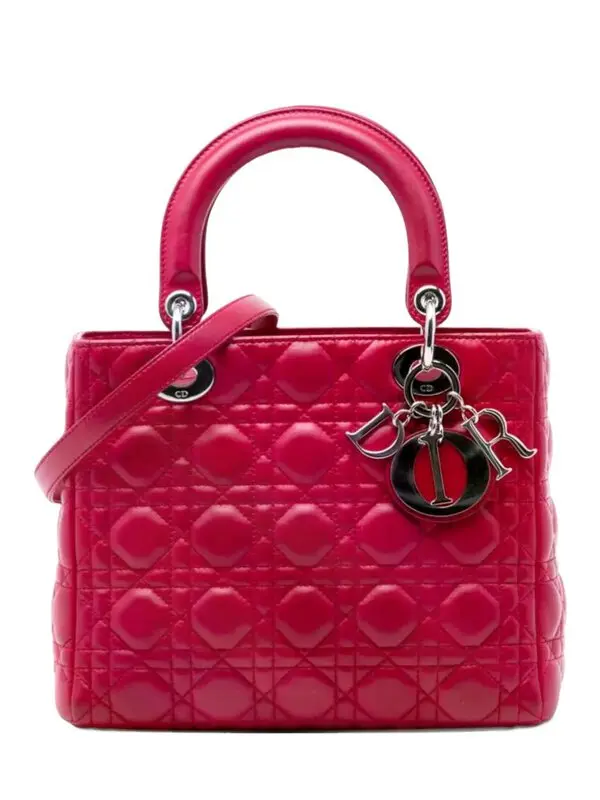 Dior 2011 Medium Lambskin Cannage Lady Satchel - Red