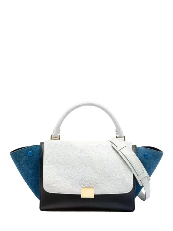 Celine 2015 Small Tricolor Leather Trapeze Satchel - Black