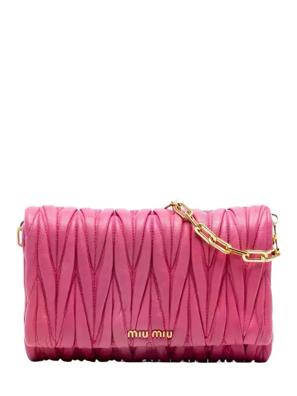 Miu Miu Matelasse Nappa Wallet On Chain Crossbody Bag - Pink