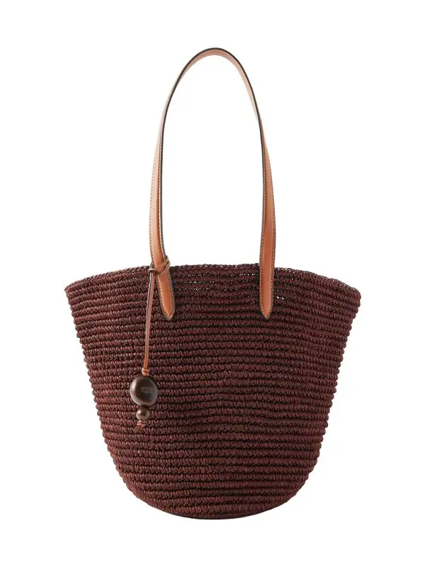 HUNTING SEASON Market Leather-trimmed Raffia Tote - Dark Brown
