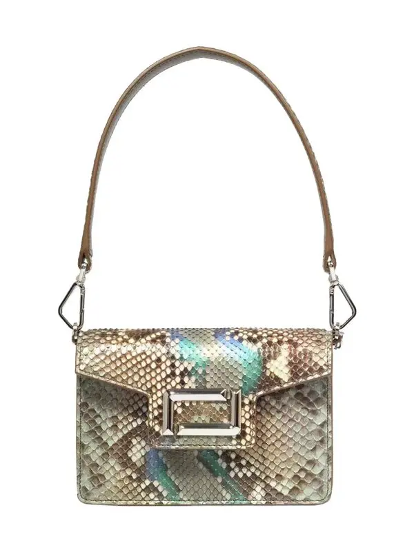 LANCEL Mini Amgele Python Jewel Signature Flap Bag - Green