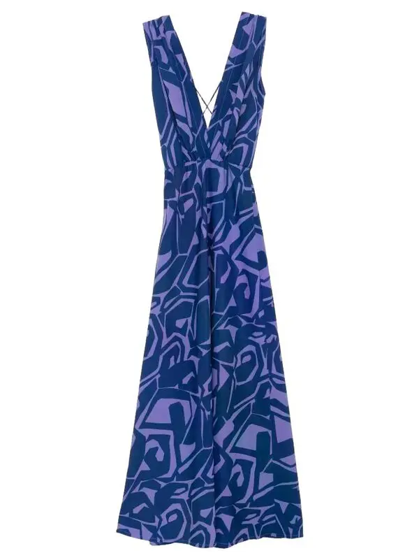 BLAKLACE Printed V-neck Dress - Blue