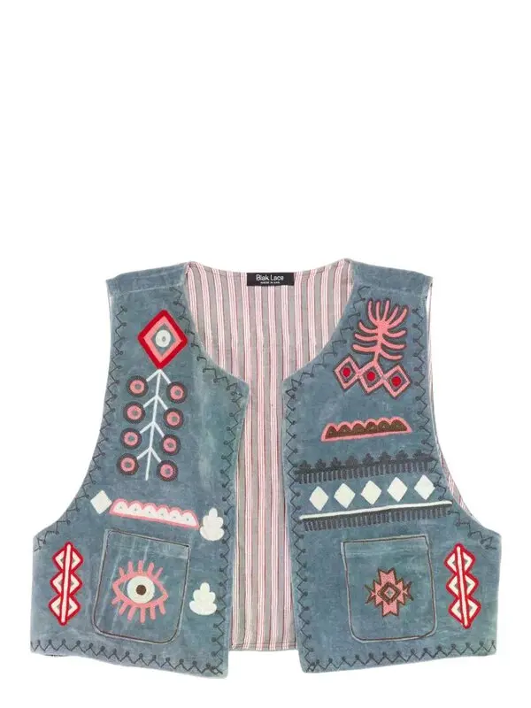 BLAKLACE Embroidered Sleeveless Waistcoat - Blue