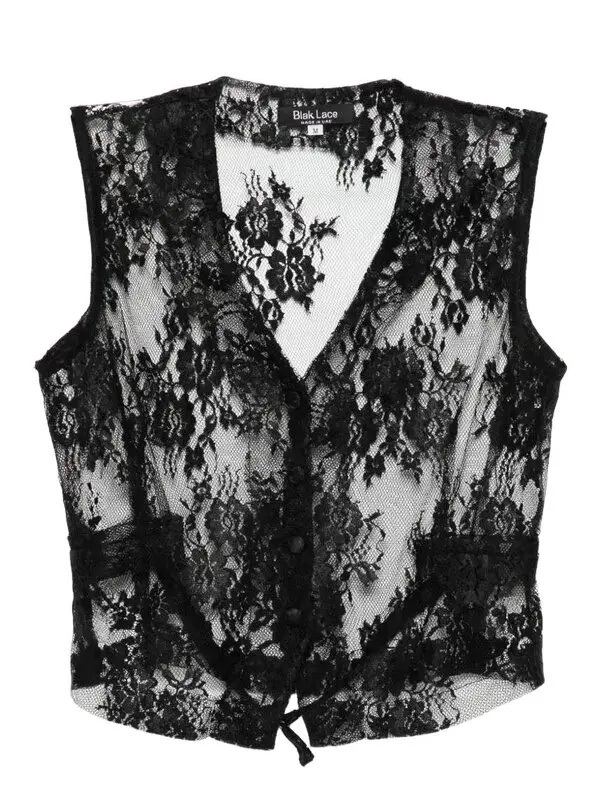BLAKLACE Lace V-neck Blouse - Black