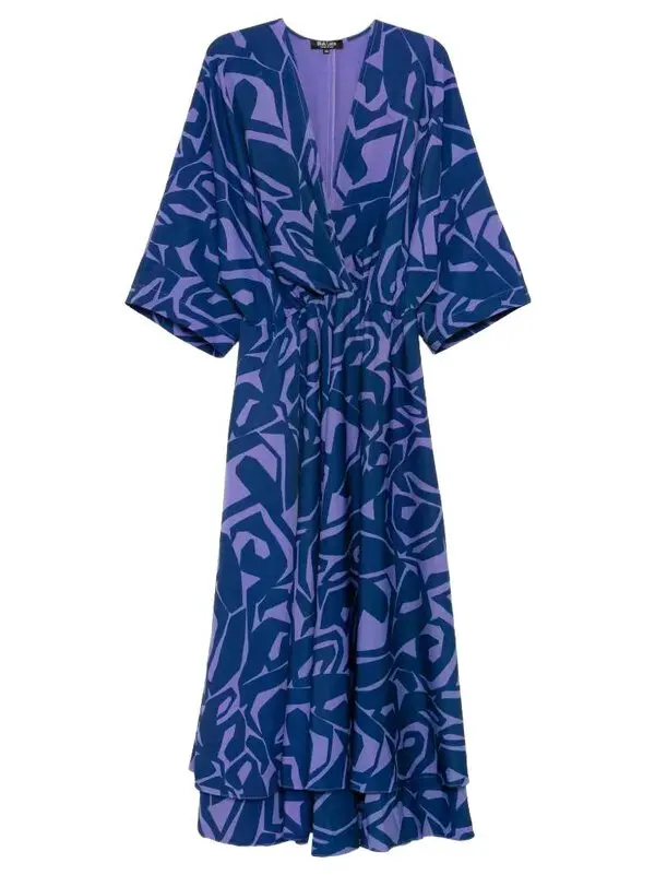 BLAKLACE Geometric Print V-neck Dress - Purple