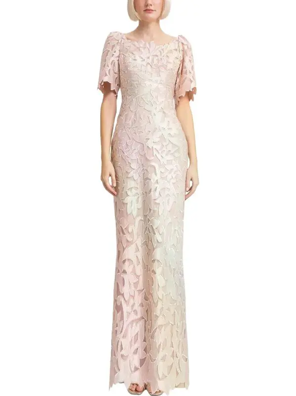 GEMY MAALOUF Embroidered Satin Long Dress - Pink