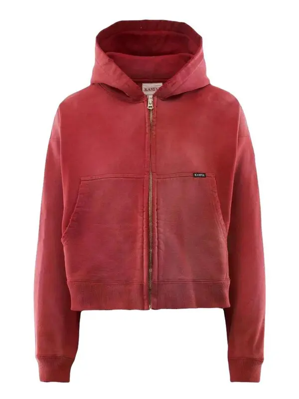 KAMIYA Distressed Zip Hoodie - Red