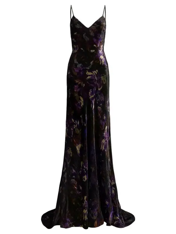 Ralph Lauren Floral-print Velvet Dress - Black