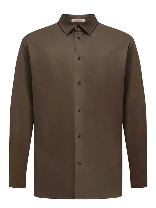 12 STOREEZ Buttoned Cotton Shirt - Brown