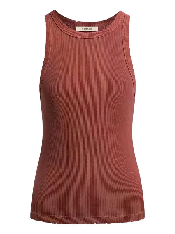 12 STOREEZ Garment-dyed Ribbed Tank Top - Red