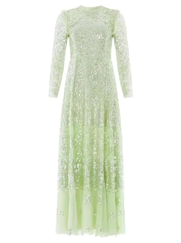 NEEDLE & THREAD Aurora Long-sleeve Maxi Dress - Green
