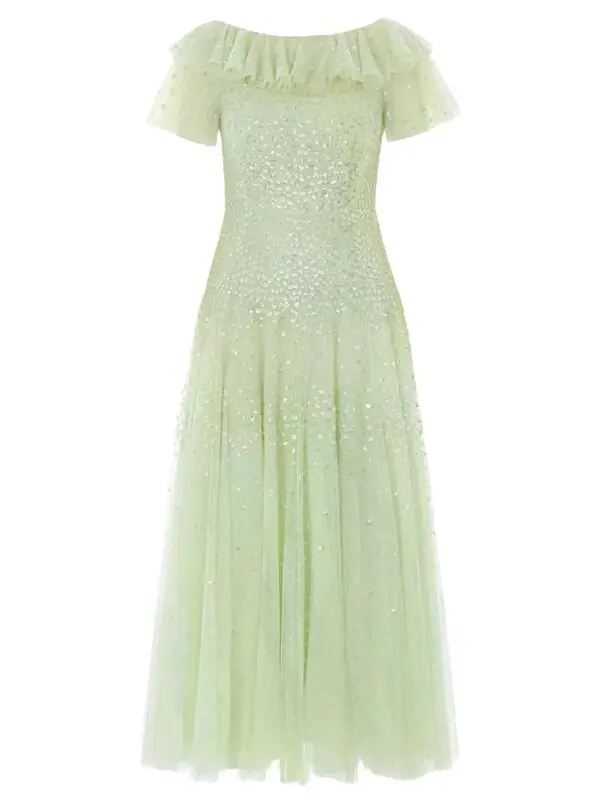 NEEDLE & THREAD Sequin-embellished Ruffled Gown - Green