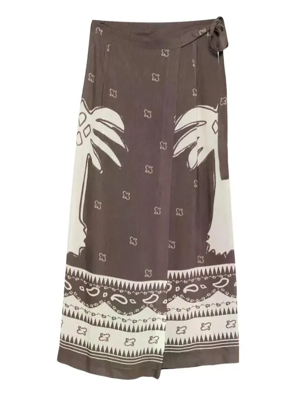 OTTOD'AME Palm Tree Print Midi Skirt - Brown