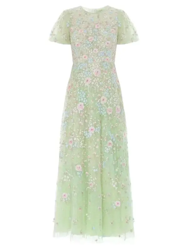 NEEDLE & THREAD Peony Bouquet Maxi Dress - Green