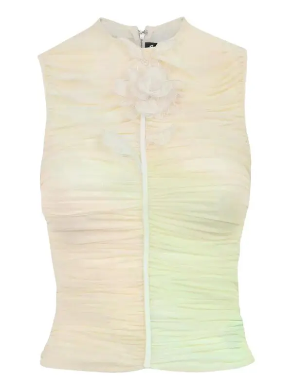 David Koma Lace-rose Ruched Top - Neutrals