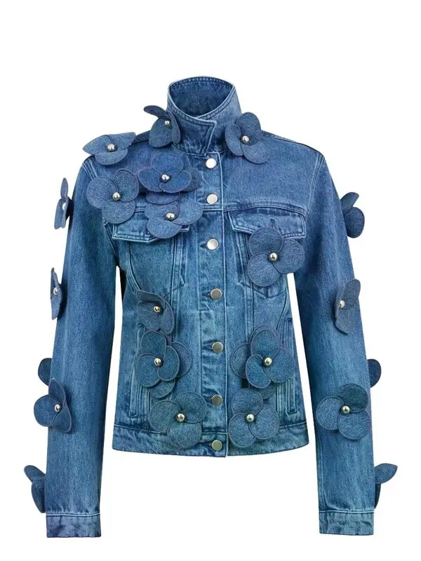 David Koma Flower-embellished Denim Jacket - Blue