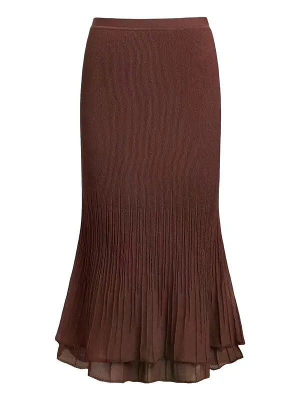 12 STOREEZ Pleated Midi Skirt - Brown