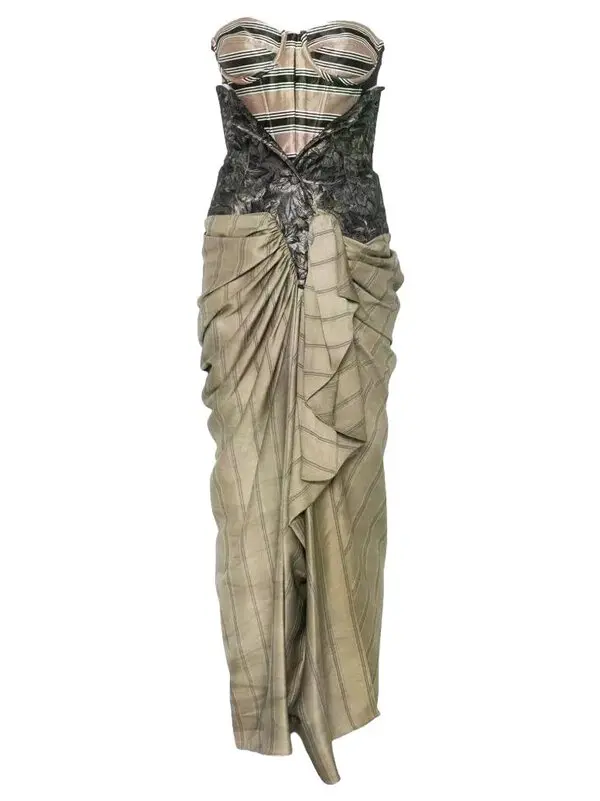 Antonio Marras Striped Floral Midi Dress - Neutrals