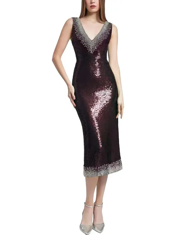 GEMY MAALOUF Sequined Midi Dress - Red
