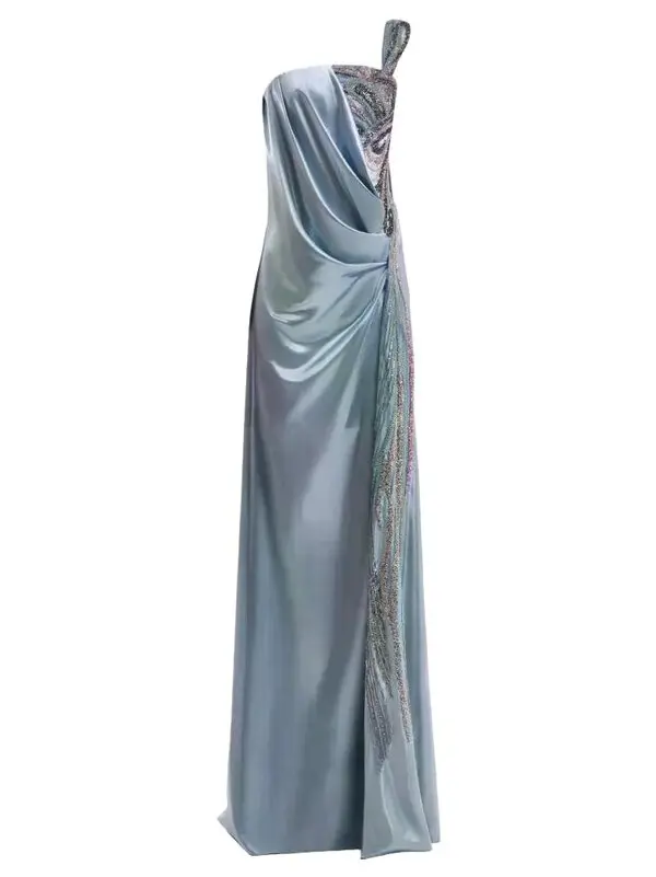 GEMY MAALOUF Draped One-shoulder Maxi Dress - Blue