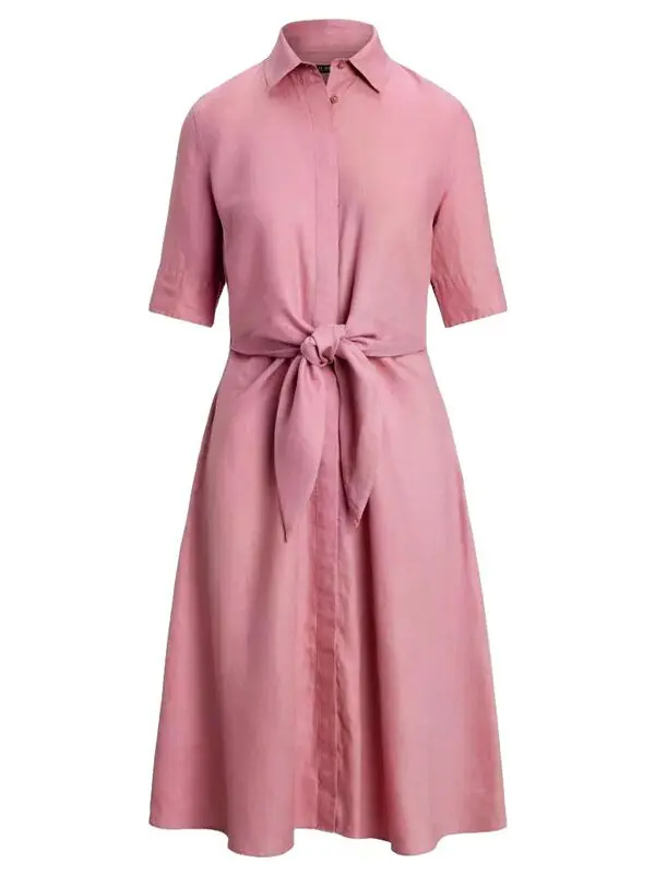 Ralph Lauren Linen Midi Shirt Dress - Pink