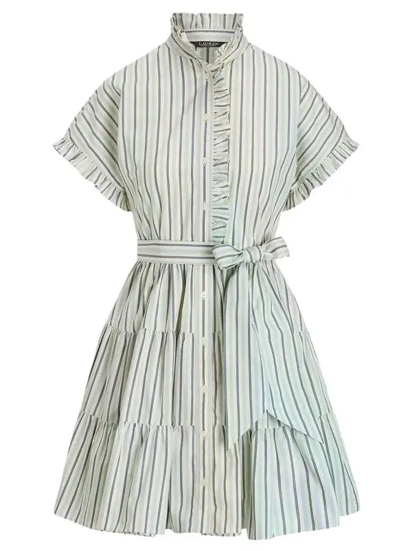 Polo Ralph Lauren Striped Ruffled Shirt Dress - Neutrals