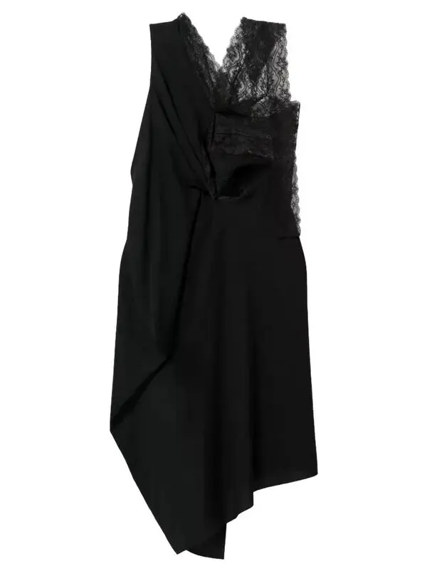 Junya Watanabe Asymmetric Draped Gathered Midi Dress - Black