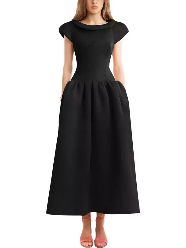 GEMY MAALOUF Sculpted Neckline Drop-waist Midi Dress - Black