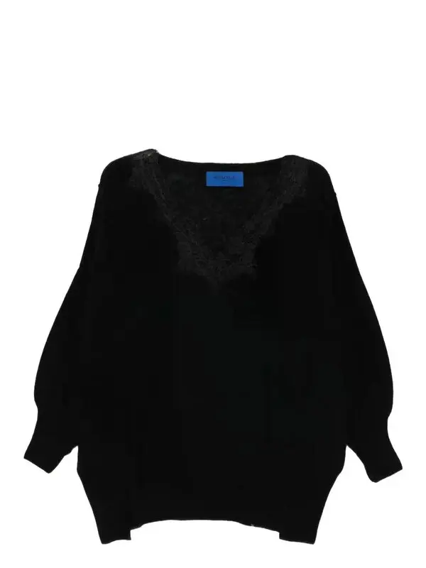 MES DEMOISELLES Aera Lace-detail V-neck Sweater - Black