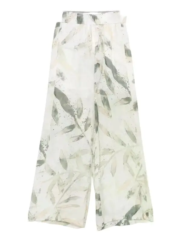 Peserico Leaf Print Palazzo Pants - White