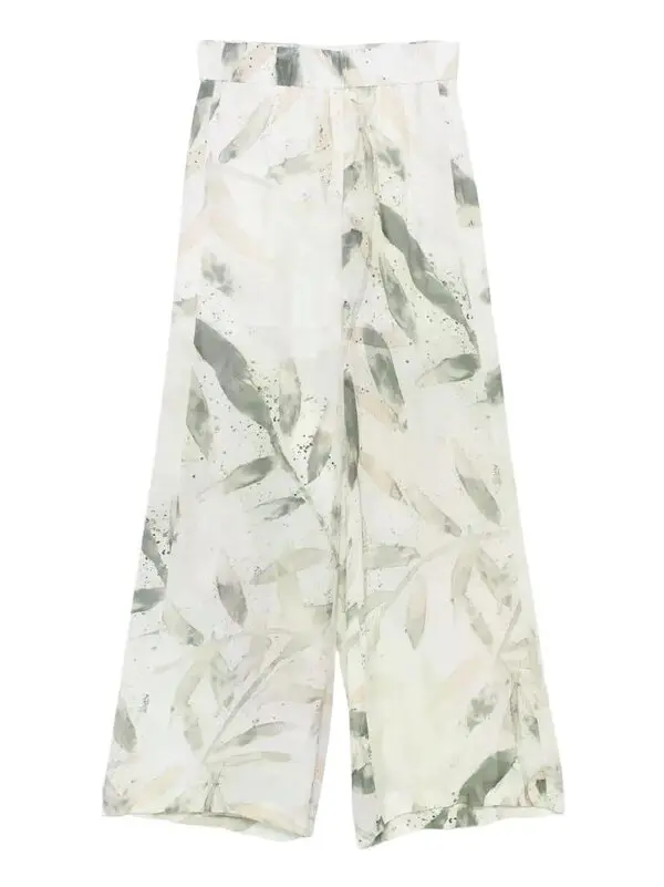 Peserico Leaf Print Palazzo Pants - White
