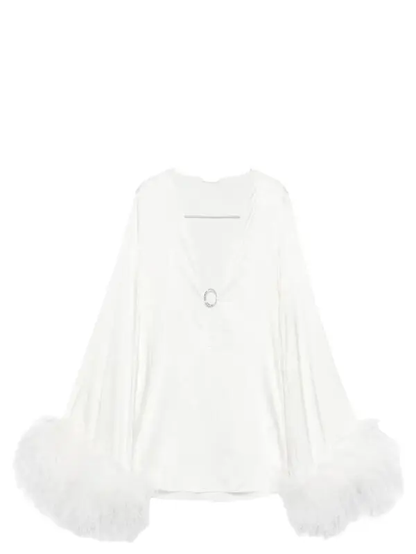 Oseree Feather-trim Mini Dress - White