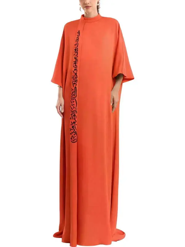 GEMY MAALOUF Calligraphy Stand-collar Maxi Dress - Orange