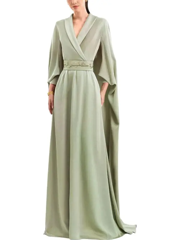 GEMY MAALOUF Calligraphy V-neck Maxi Dress - Green