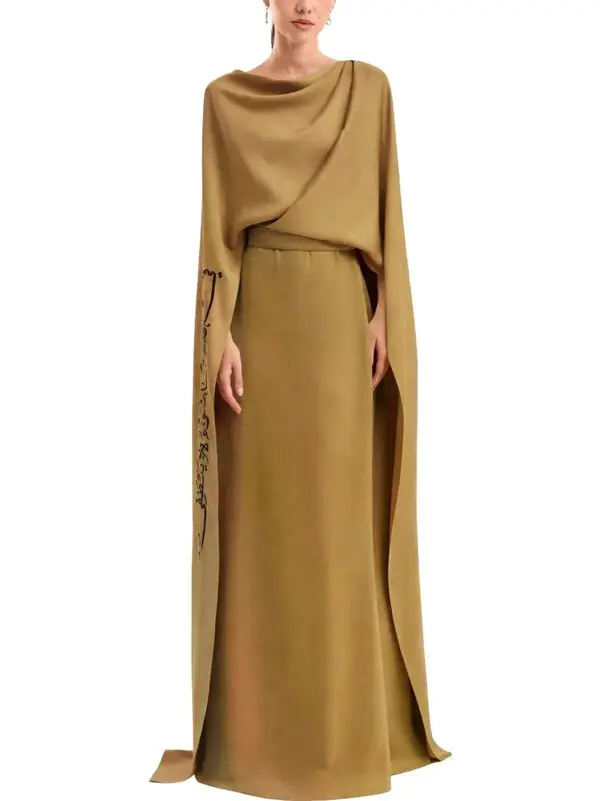 GEMY MAALOUF Calligraphy Cowl-neck Maxi Dress - Brown
