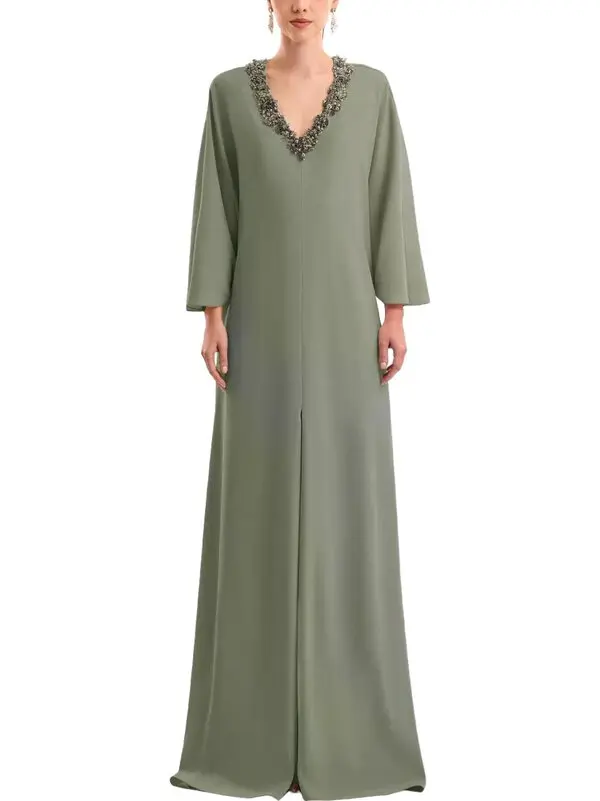 GEMY MAALOUF Beaded V-neck Maxi Dress - Green