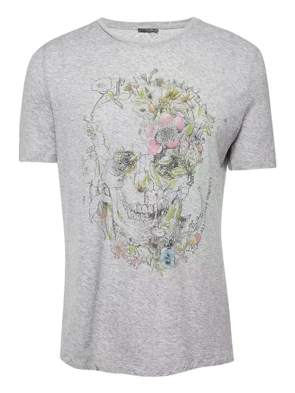 Alexander McQueen Skull Floral-print T-shirt - Grey