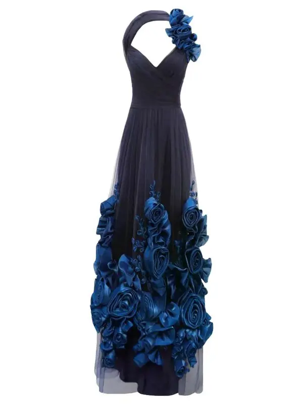 GEMY MAALOUF Floral Draped Maxi Dress - Black