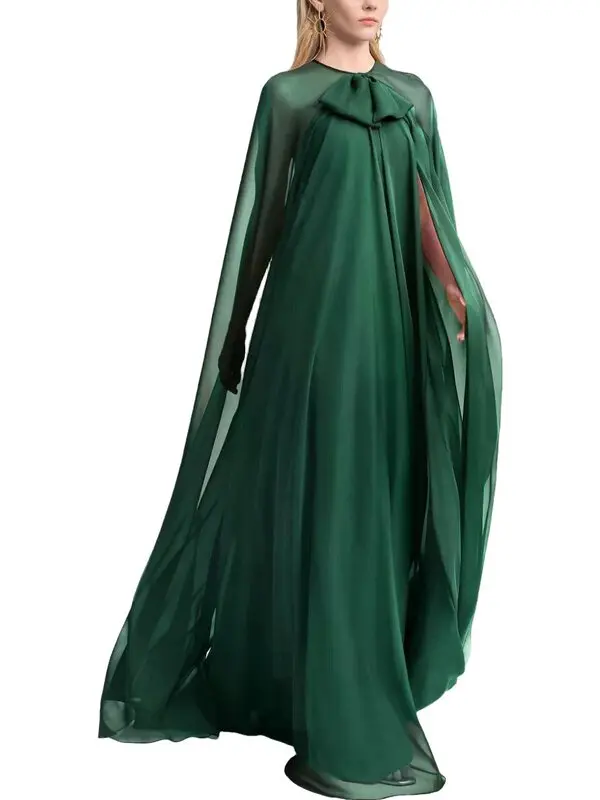 GEMY MAALOUF Bow-detail Cape-sleeves Maxi Dress - Green
