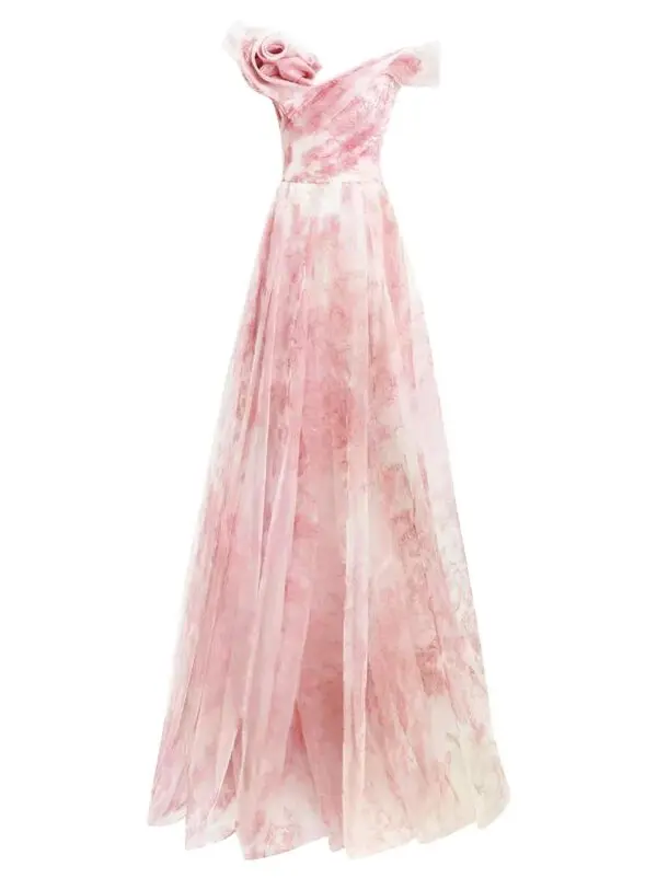GEMY MAALOUF Floral Off-the-shoulder Maxi Dress - Pink