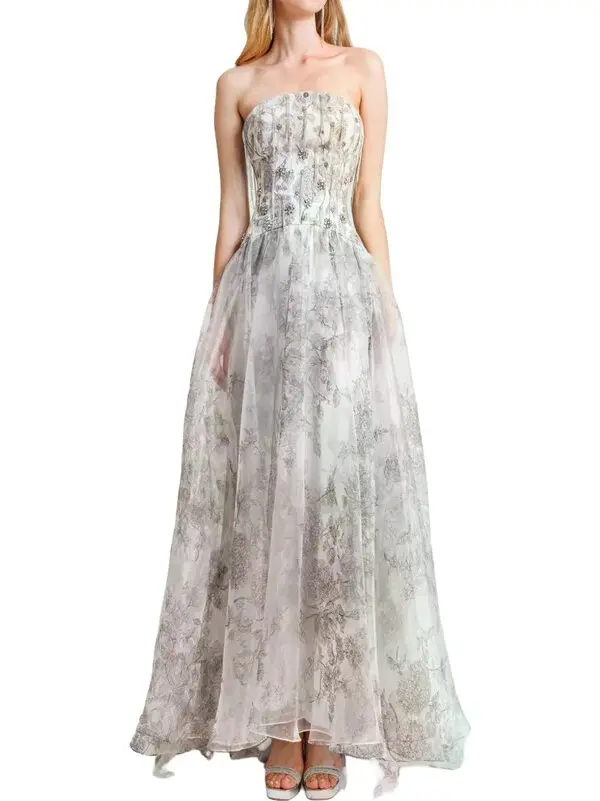 GEMY MAALOUF Strapless Beaded Maxi Dress - Grey