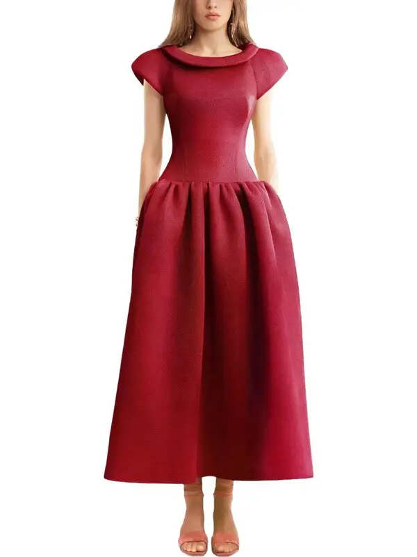 GEMY MAALOUF Sculpted-neckline Drop-waist Midi Dress - Red